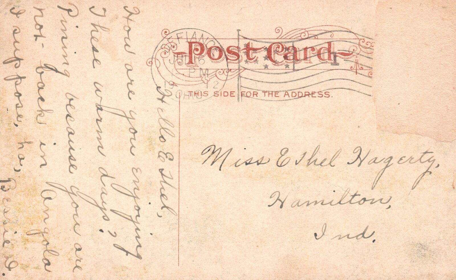 Vintage Postcard 1912 View of Moonlight On The Anglaize River Defiance ...