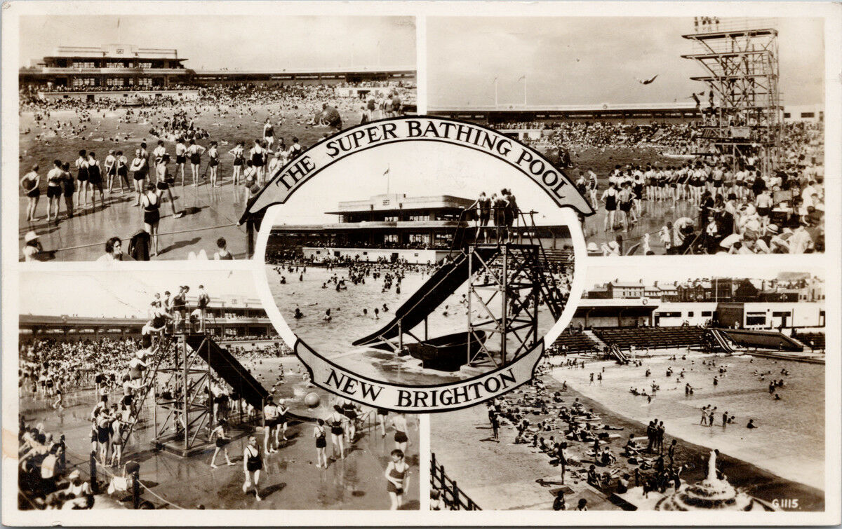 The Super Bathing Pool New Brighton England UK Multiview Postcard D73 ...