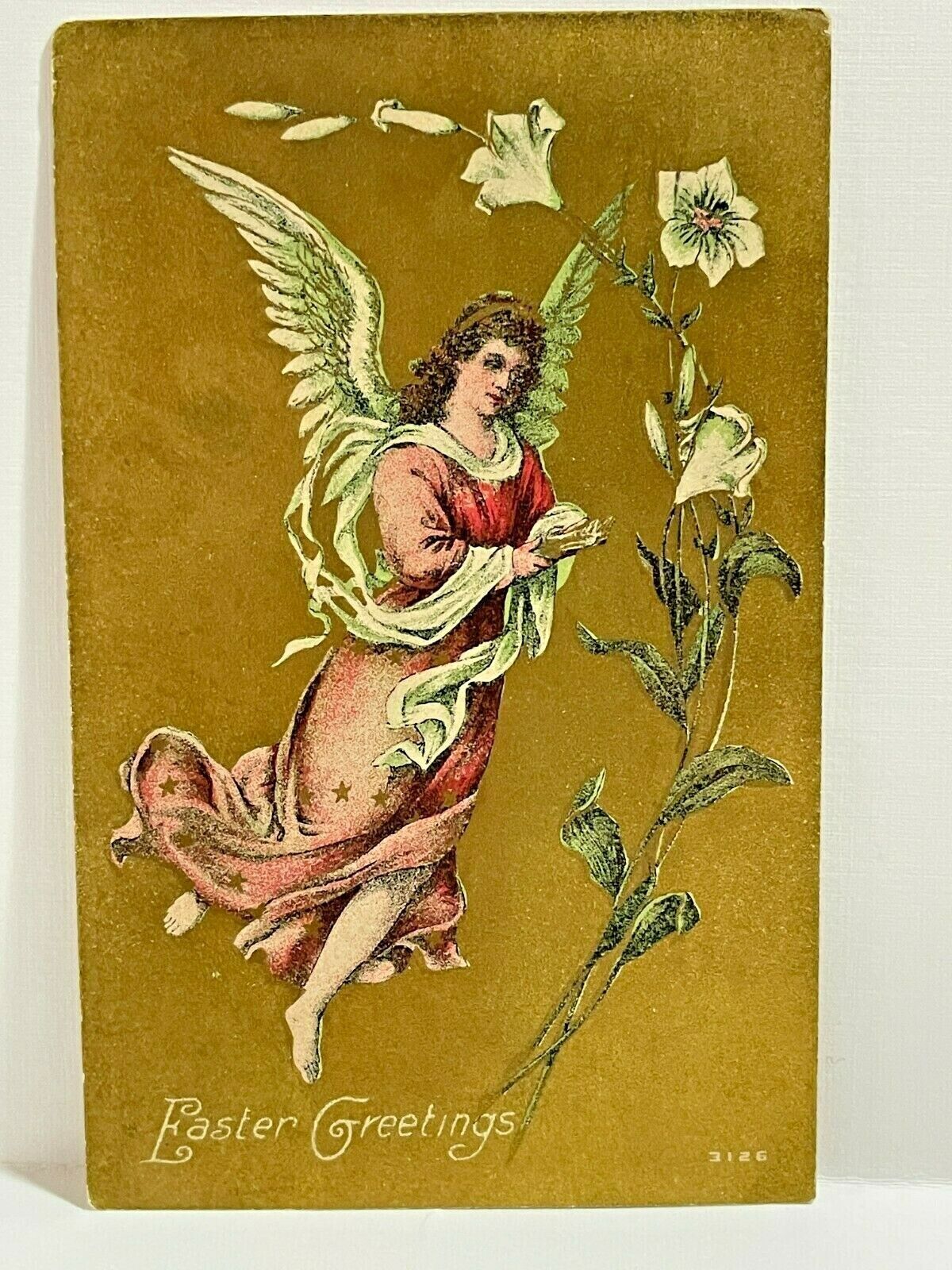 Vintage Easter Postcard Gold Angel Flowers Beautiful Early 1900s (ca ...
