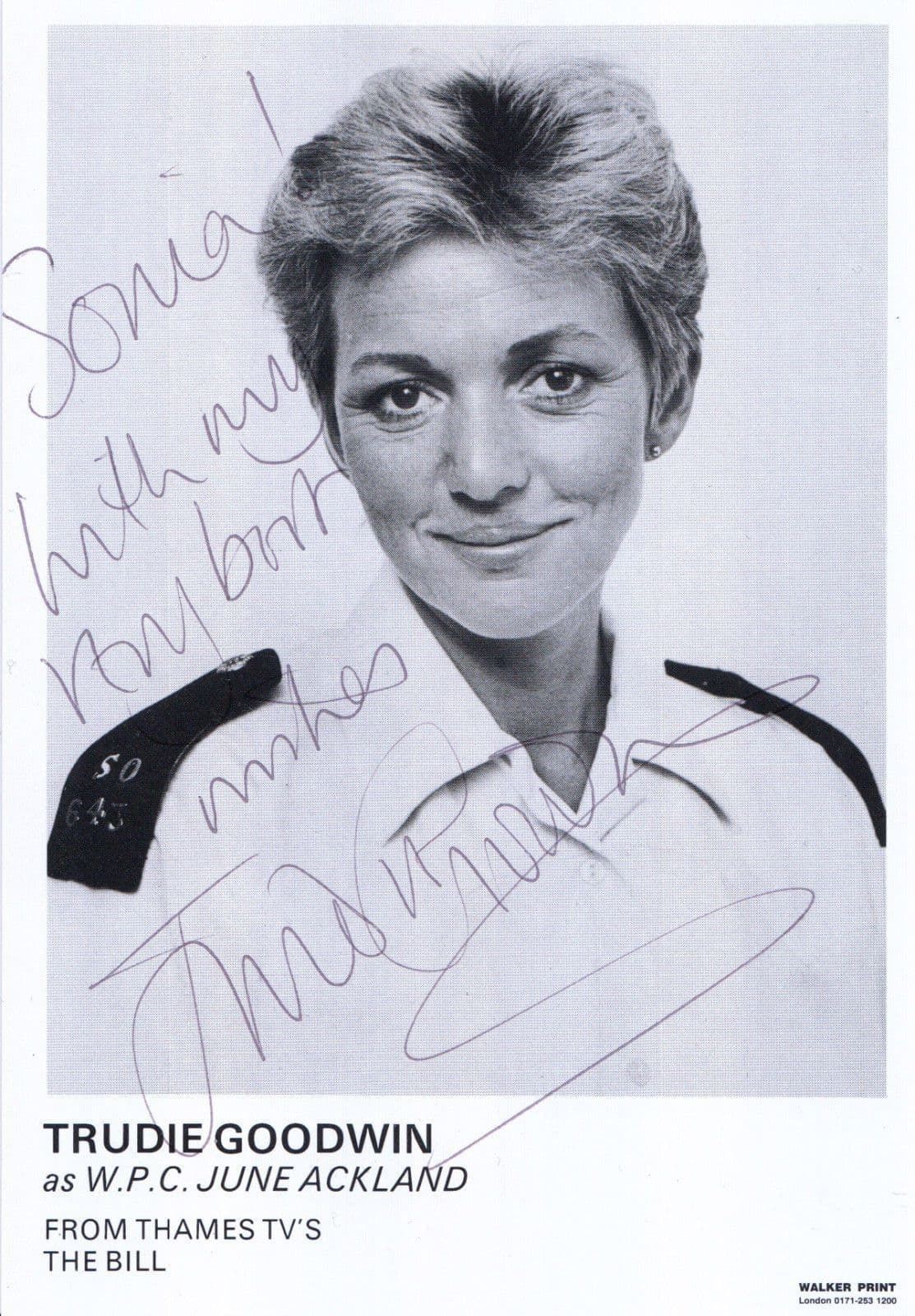 Trudie Goodwin as WPC June Ackland in ITV The Bill Hand Signed Cast ...