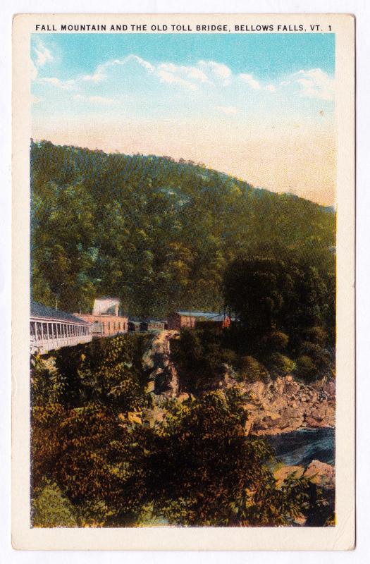 1915-1930 Bellows Falls VT Fall Mountain & The Old Toll Bridge RARE WB ...