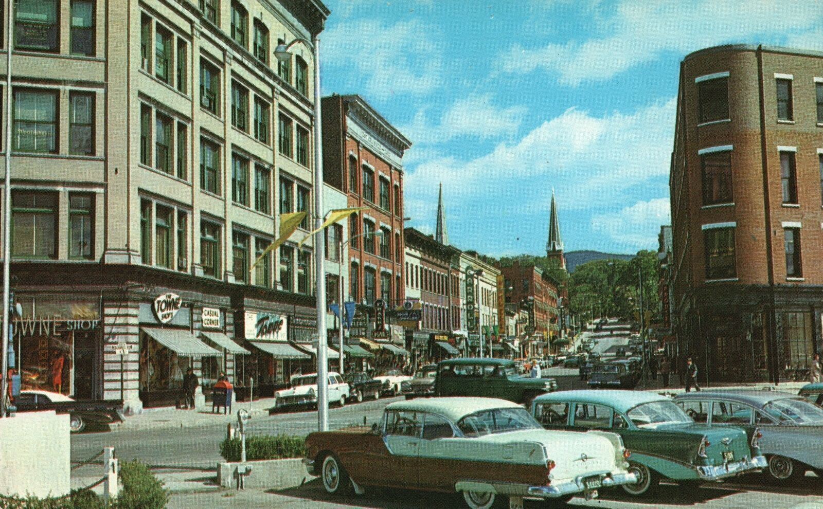 Vintage Postcard 1962 Busy Shopping Center Stores Main Street Rutland ...