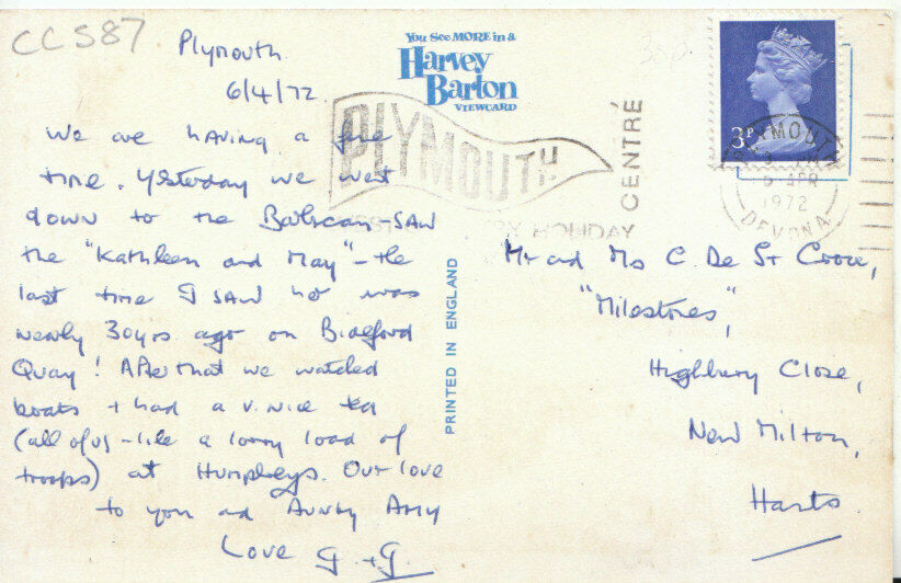 Devon Postcard - Plymouth Hoe and Smeaton's Tower also Drake's Island ...