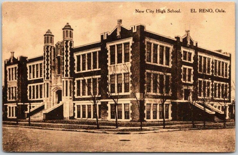 EL RENO, Oklahoma Postcard "New City HIGH SCHOOL" Street View Albertype ...