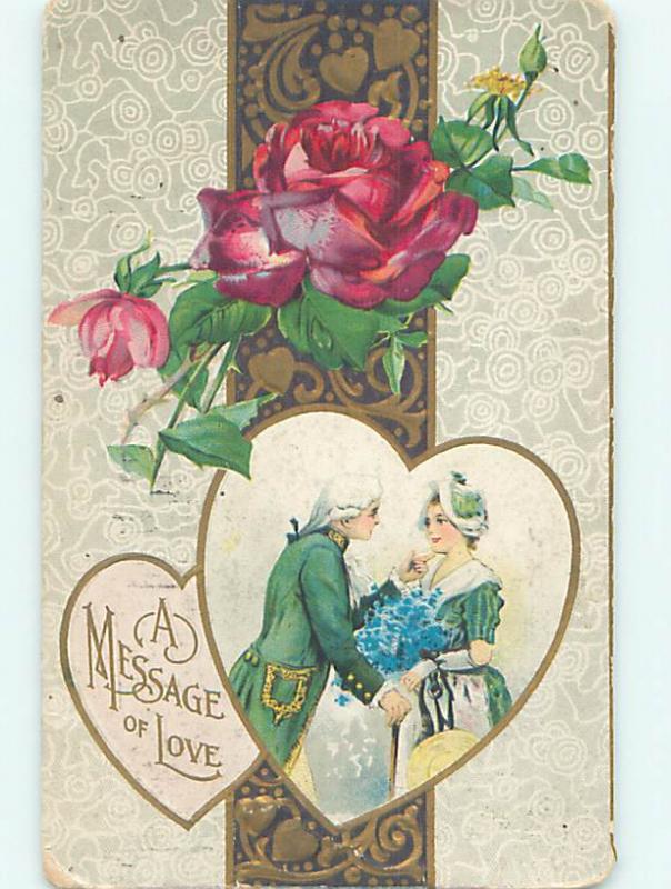 Divided-Back Valentine COLONIAL ERA - MAN TOUCHES GIRL UNDER HER CHIN ...