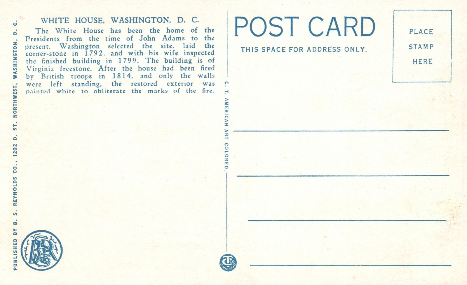 Vintage Postcard 1920's White House Home Of Presidents Washington DC BS ...