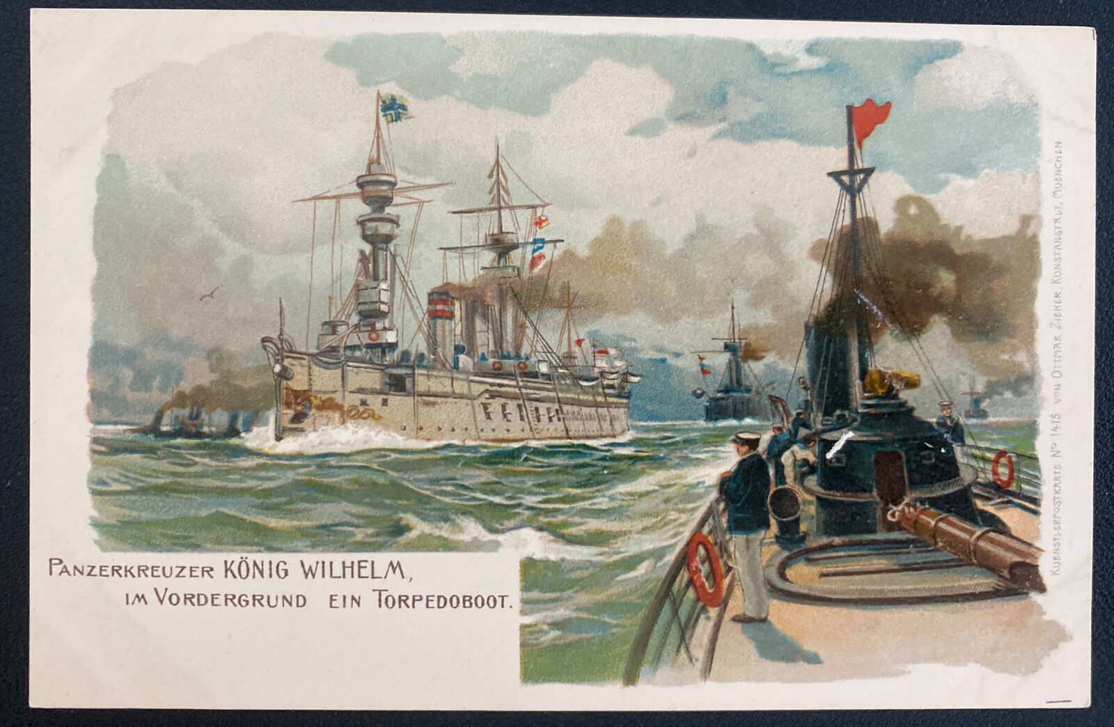 Mint Germany Color Picture Postcard Panzer Cruiser Konig Wilhelm In ...
