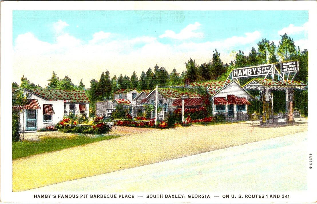 South Baxley, GA Georgia HAMBY'S FAMOUS PIT BAR-B-QUE Roadside ca1940s ...