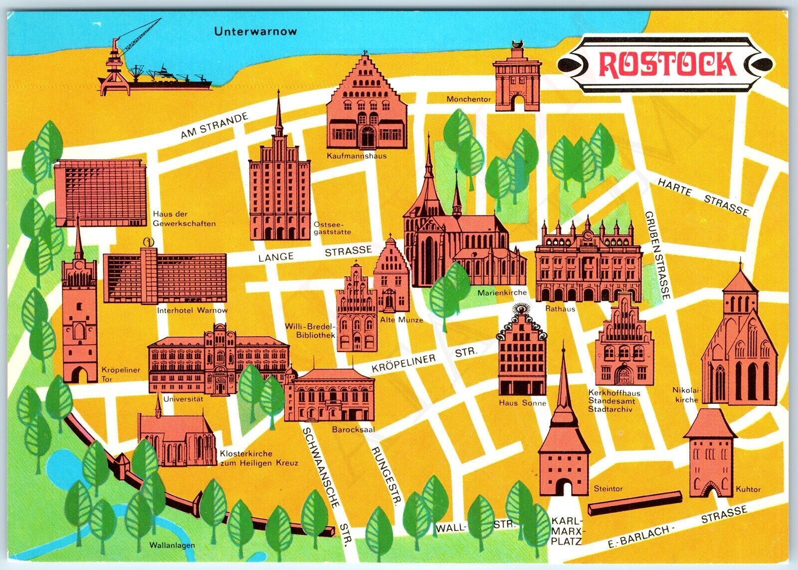 c1970s Rostock, Germany City Street Map Downtown Chrome Scheuner 4x6 ...
