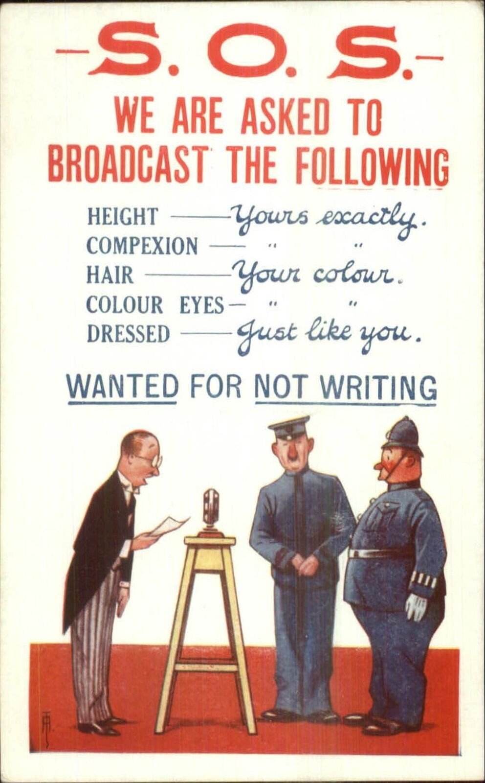 Police Officers Cops SOS Broadcast Radio Humor c1920 Postcard BAMFORTH ...