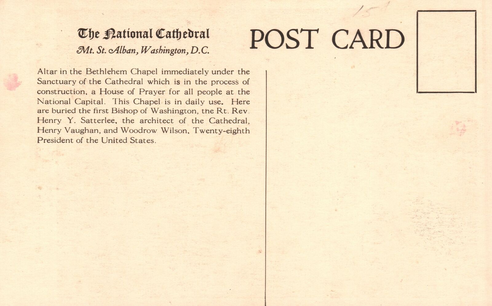 Vintage Postcard 1910's National Cathedral Bethlehem Chapel Crypt ...