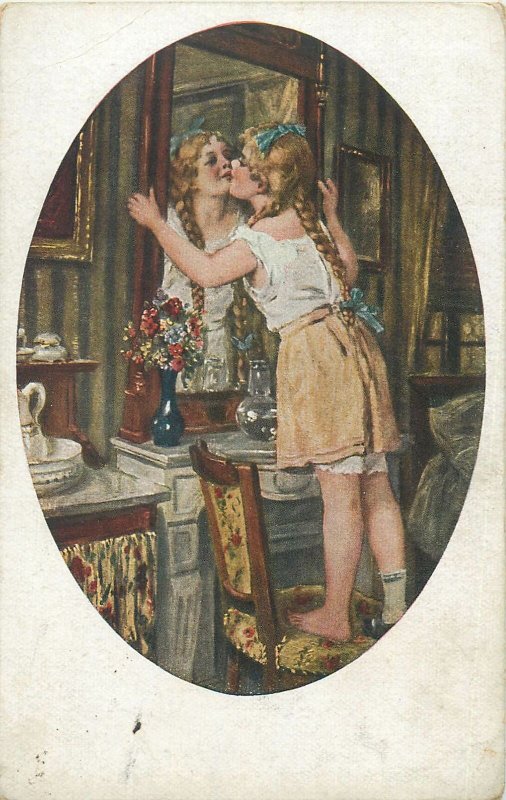 Art signed Postcard German art Carl Rohling Goldelschen painting ...