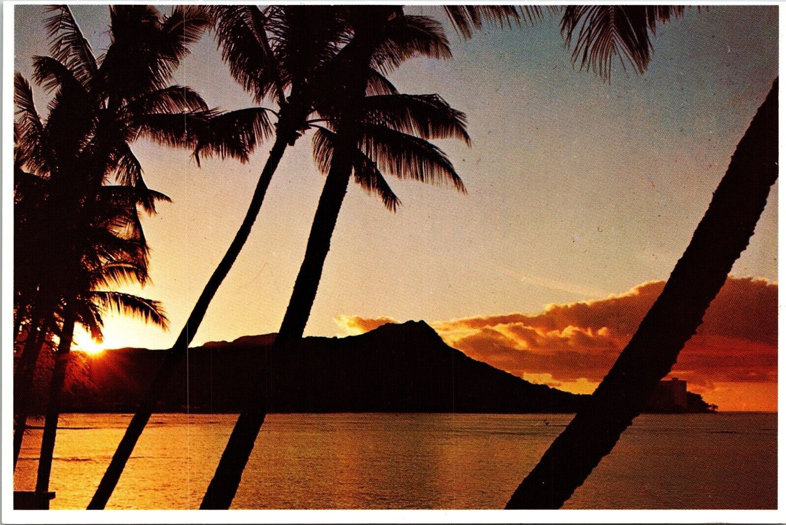 Diamond Head Rising Sun Honolulu Hawaii Ocean Mountains Chrome Postcard ...