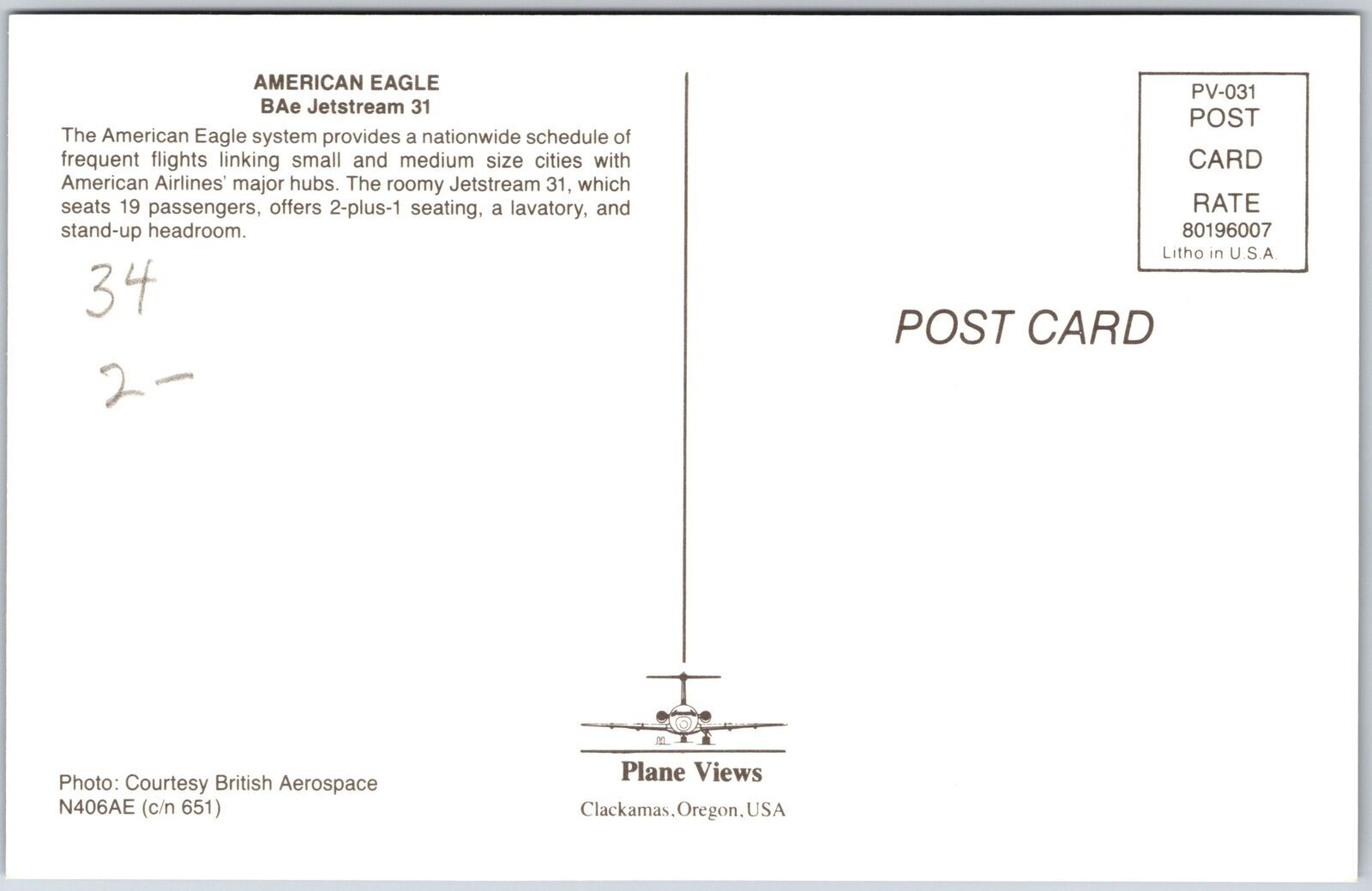 Airplane American Eagle BAe Jetstream 19 Passenger Seater Jetliner ...
