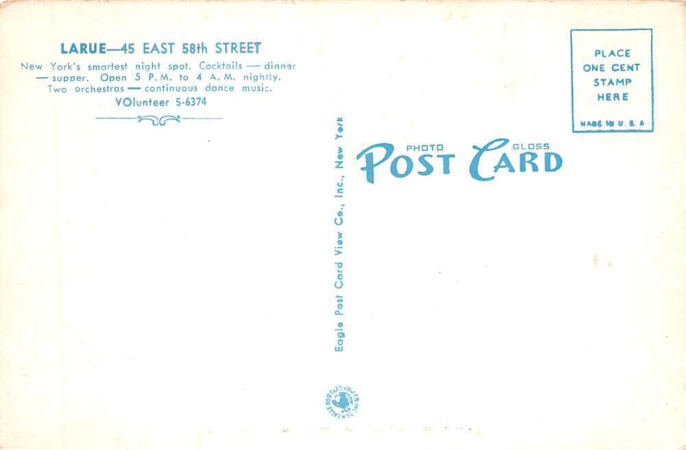 New York City Larue Restaurant Dining Room Interior View Postcard ...