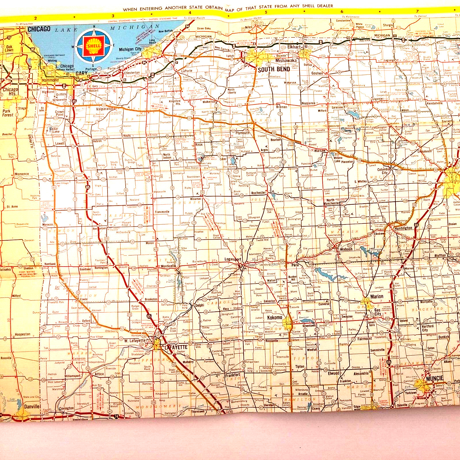 Shell Indiana Road Map Early 1970s Vintage Motor Car Travel Guide ...