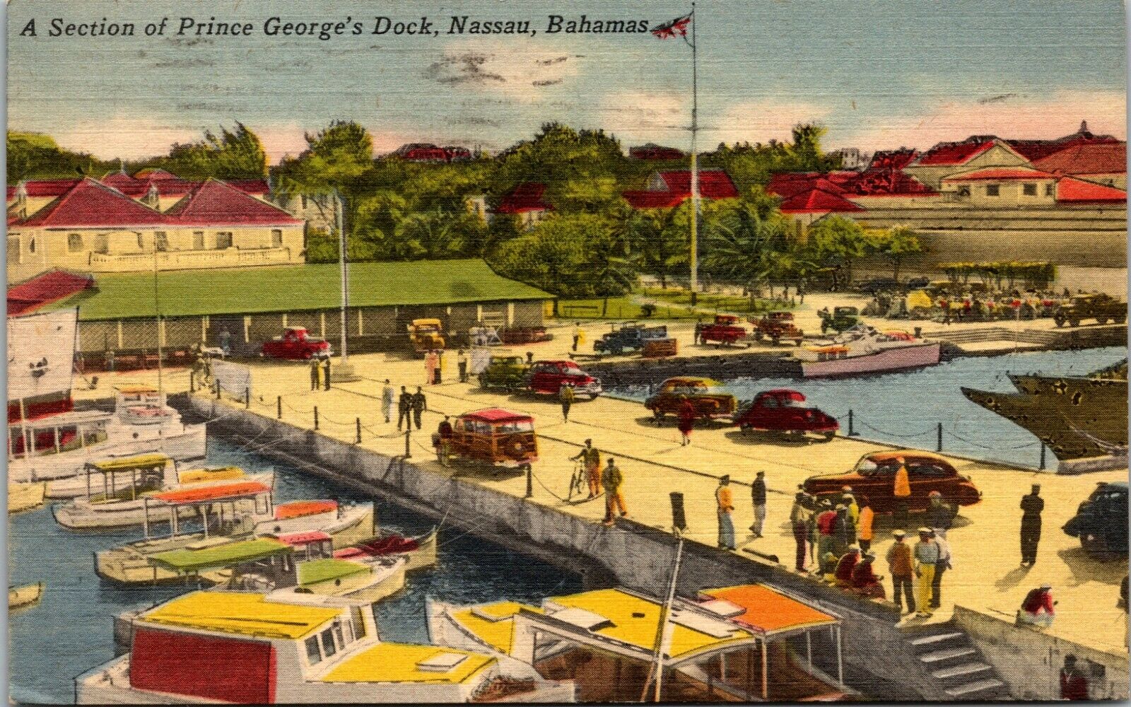 RARE - Prince George Wharf, Nassau, Bahamas POSTED LINEN POSTCARD ...