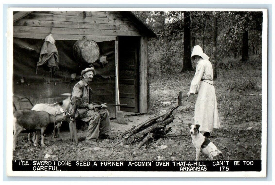 1951 Shack Man Woman Dog Goat Axe Shotgun Mountain Home AR RPPC Photo ...