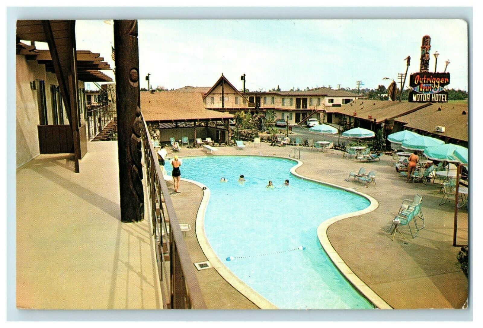 Vintage Outrigger Inn Pool Long Beach, CA Tiki Sign Postcard F49 ...