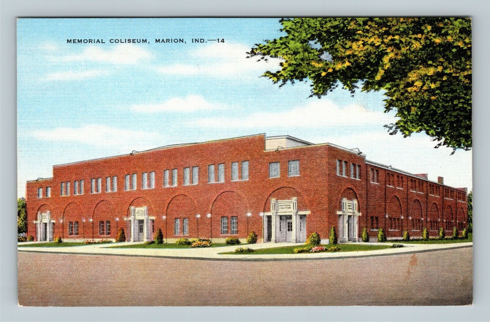 Marion IN, Historic 1928 Memorial Coliseum, Street View, Linen Indiana ...