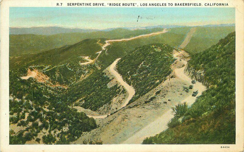 California Ridge Route 1942 Postcard Serpentine Western Los Angeles 21 ...