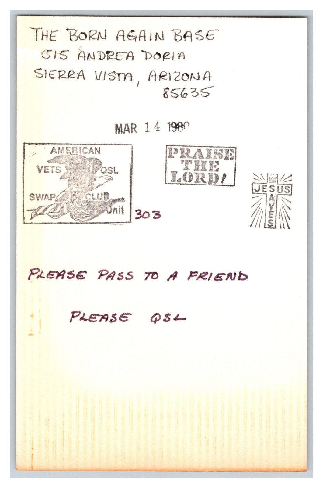 Postcard QSL CB Ham Radio Amateur Card From Sierra Vista Arizona ...