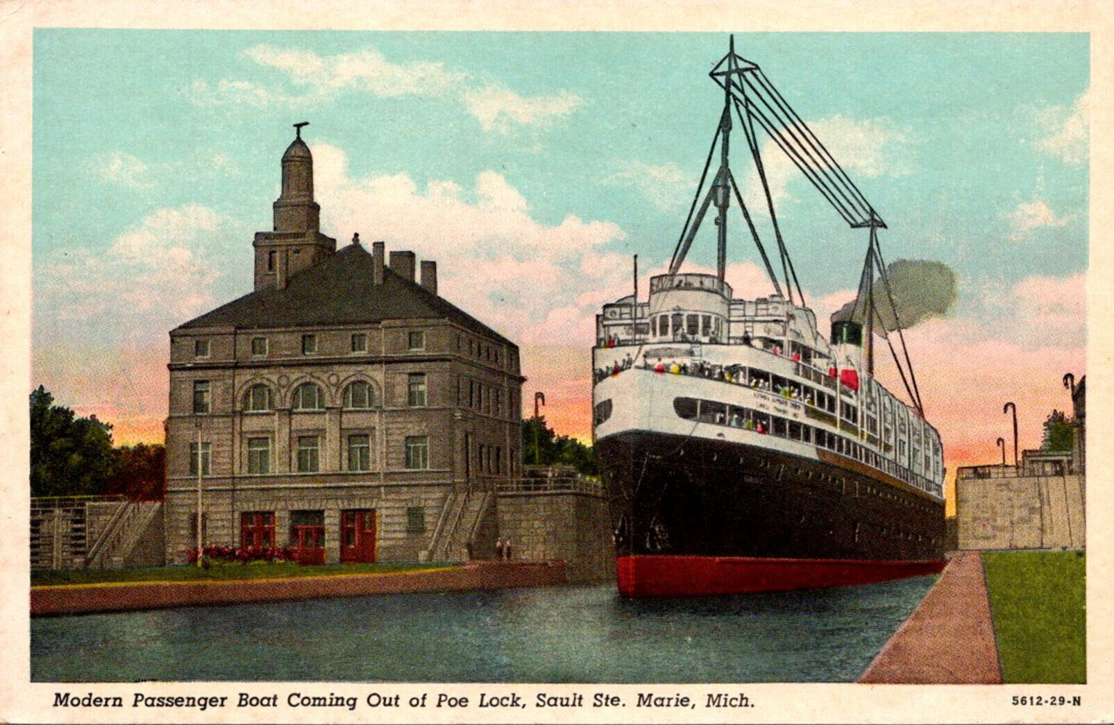 Michigan Sault Ste Marie Modern Passenger Boat Coming Out Of Poe Lock ...