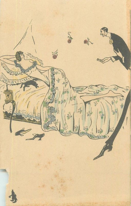 Comic funny risque Postcard couple caricature surrealism fantasy ...