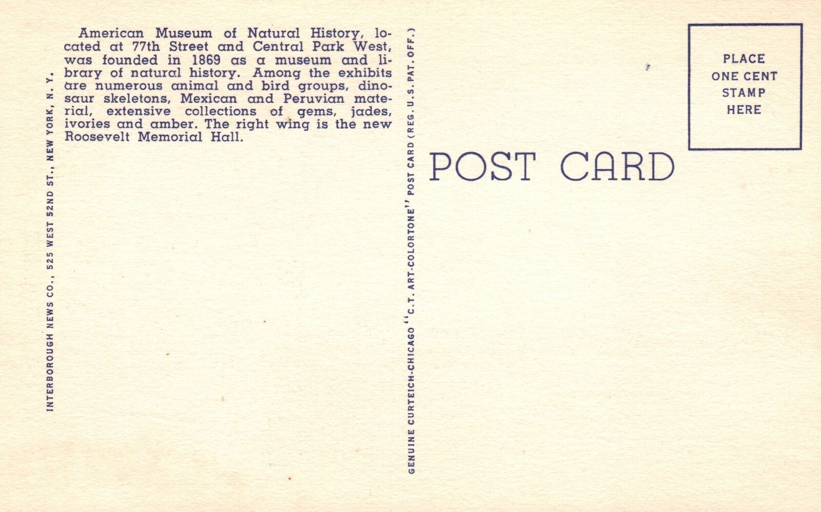 Vintage Postcard American Museum And Library Natural History New York ...