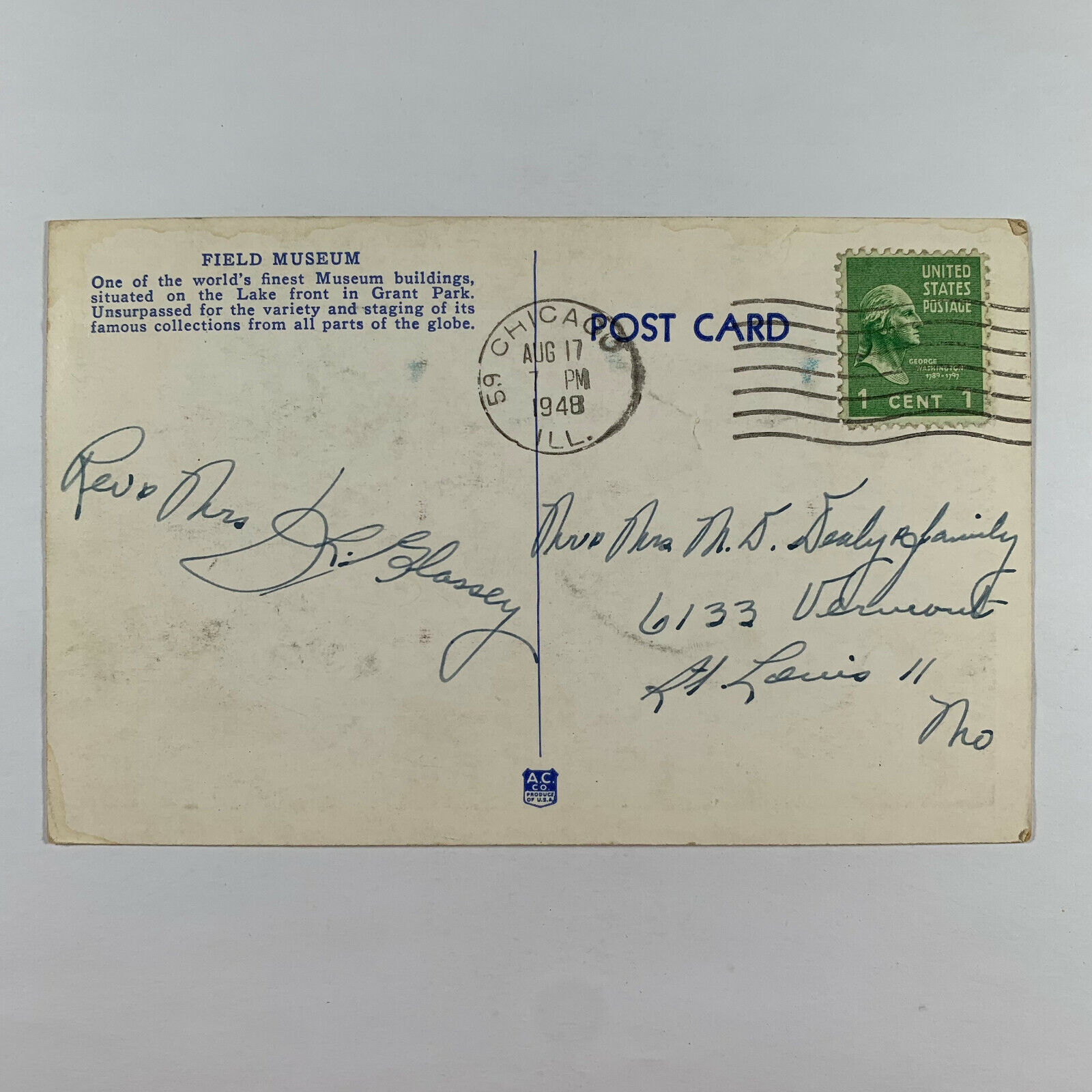 Postcard Illinois Chicago IL Field Museum Natural History 1948 Posted ...
