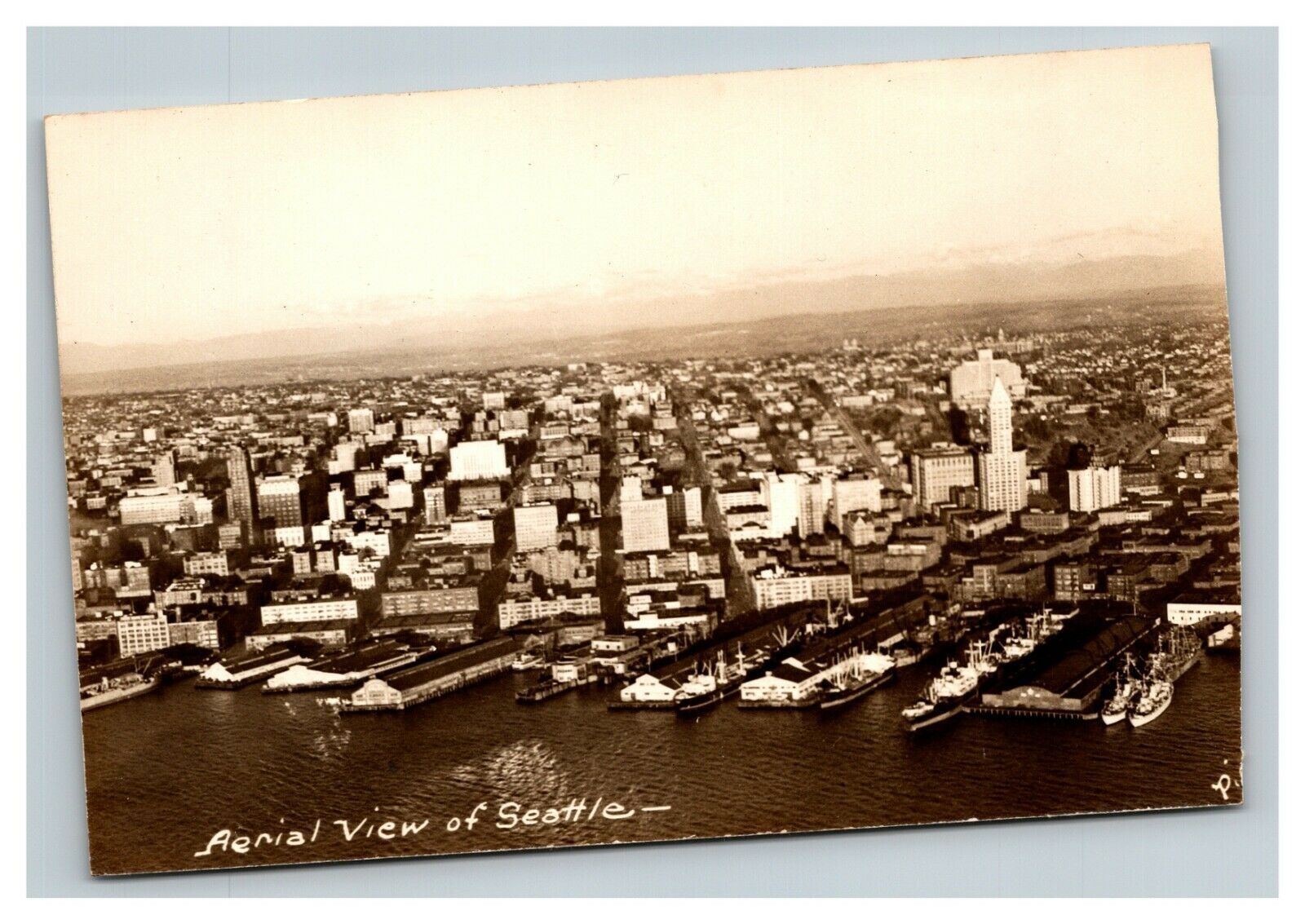 Vintage 1930's RPPC Postcard Aerial View Seattle Washington Port Ships ...