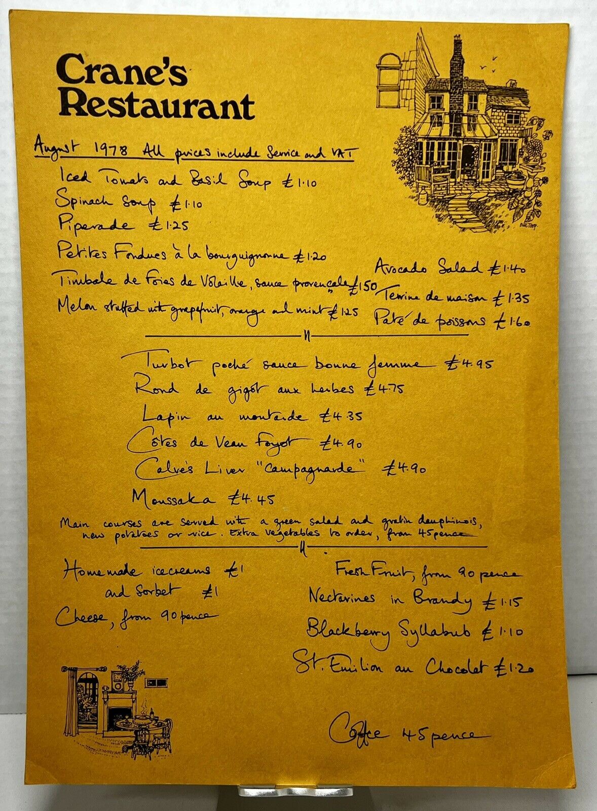Vintage 1978 Crane's Restaurant Menu London England | Ephemera - Menus ...