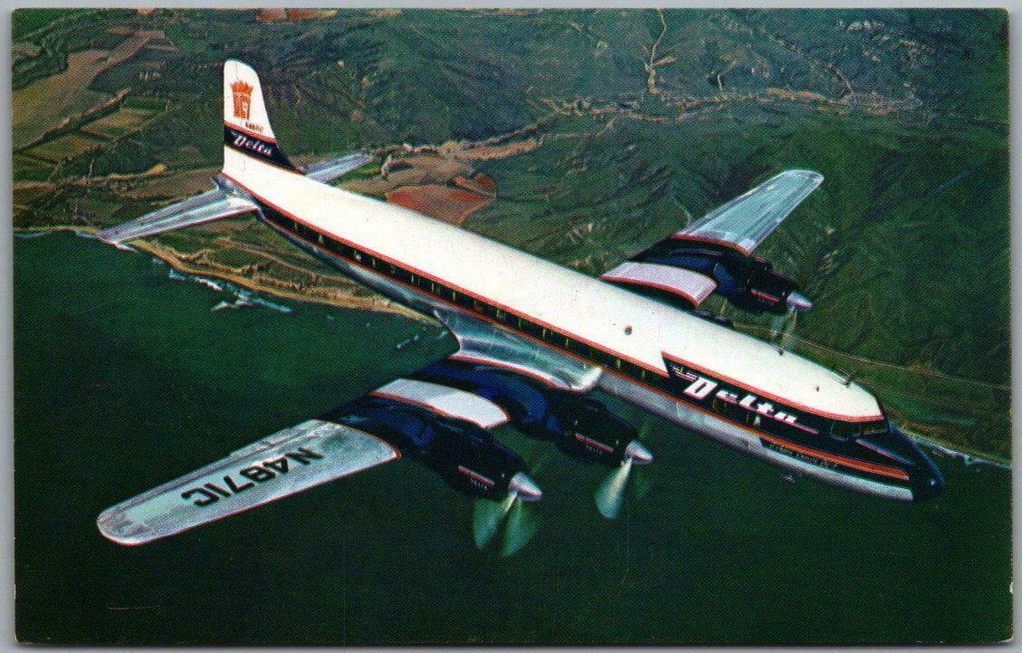 Vintage 1950s DELTA AIR LINES Advertising Postcard "Flying Scot" DC-7 ...