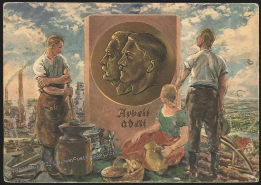 3rd Reich Germany 1933 Adolf Hitler Hindenburg May Day Propaganda Color ...