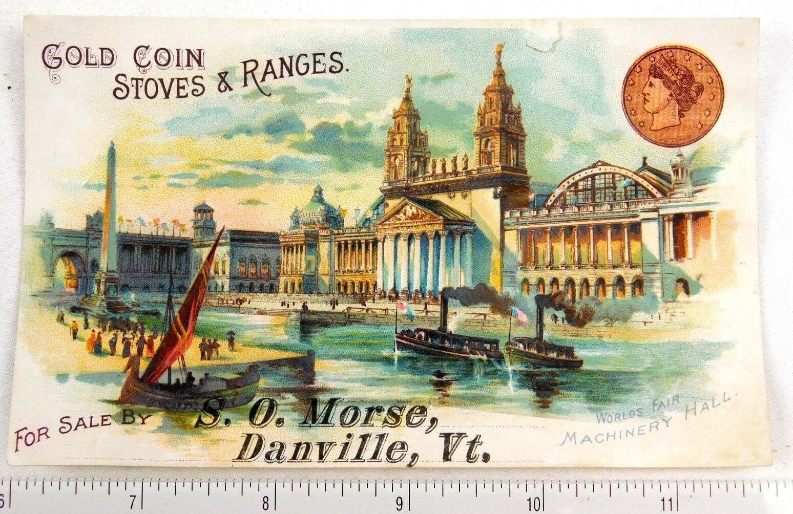 1893 World's Fair Machinery Hall, Gold Coin Wood Range S.O. Morse VT ...