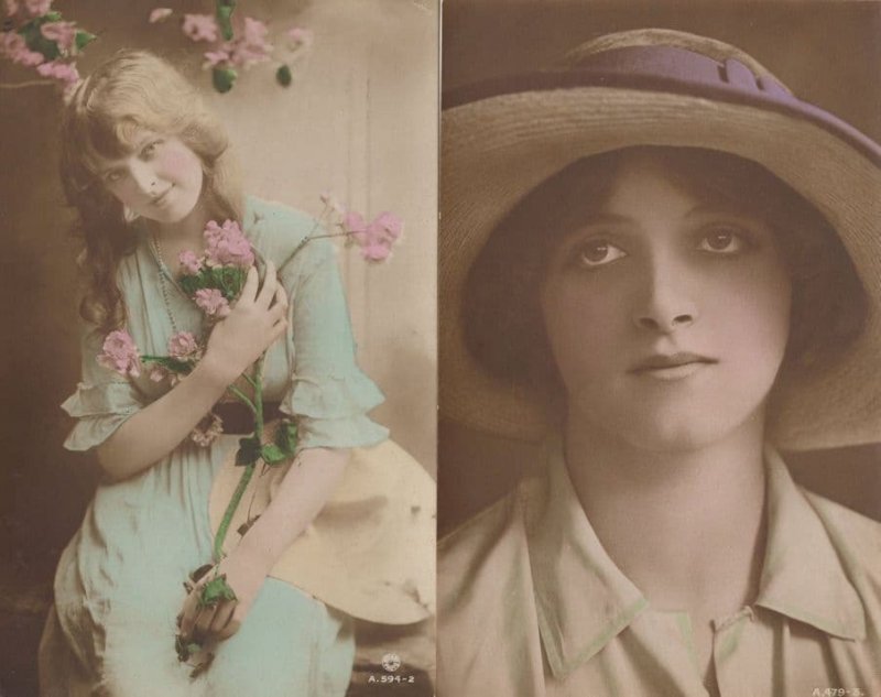 Miss Constance Worth Gladys Cooper WW1 2x Hand Painted Postcard s ...