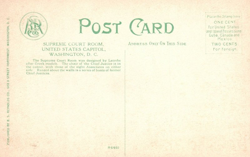 Vintage Postcard Supreme Court Room Chair Chief Justice US Capitol ...