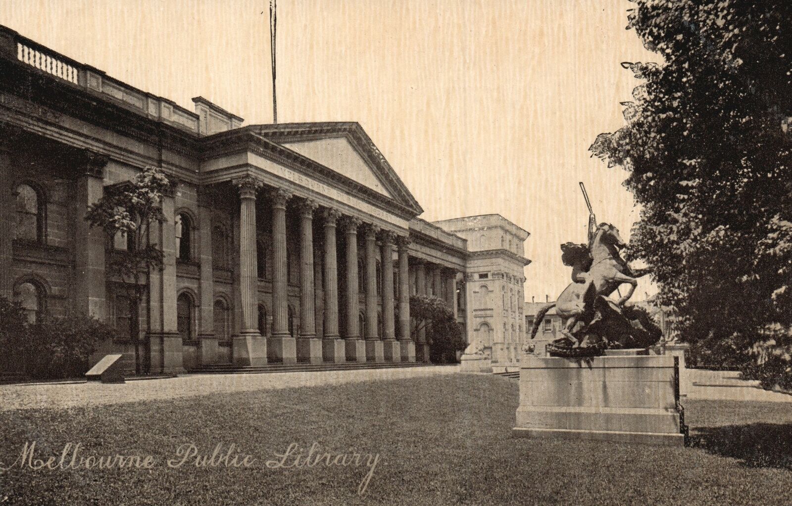Vintage Postcard 1910's Public Library Stone Building Statue Melbourne ...