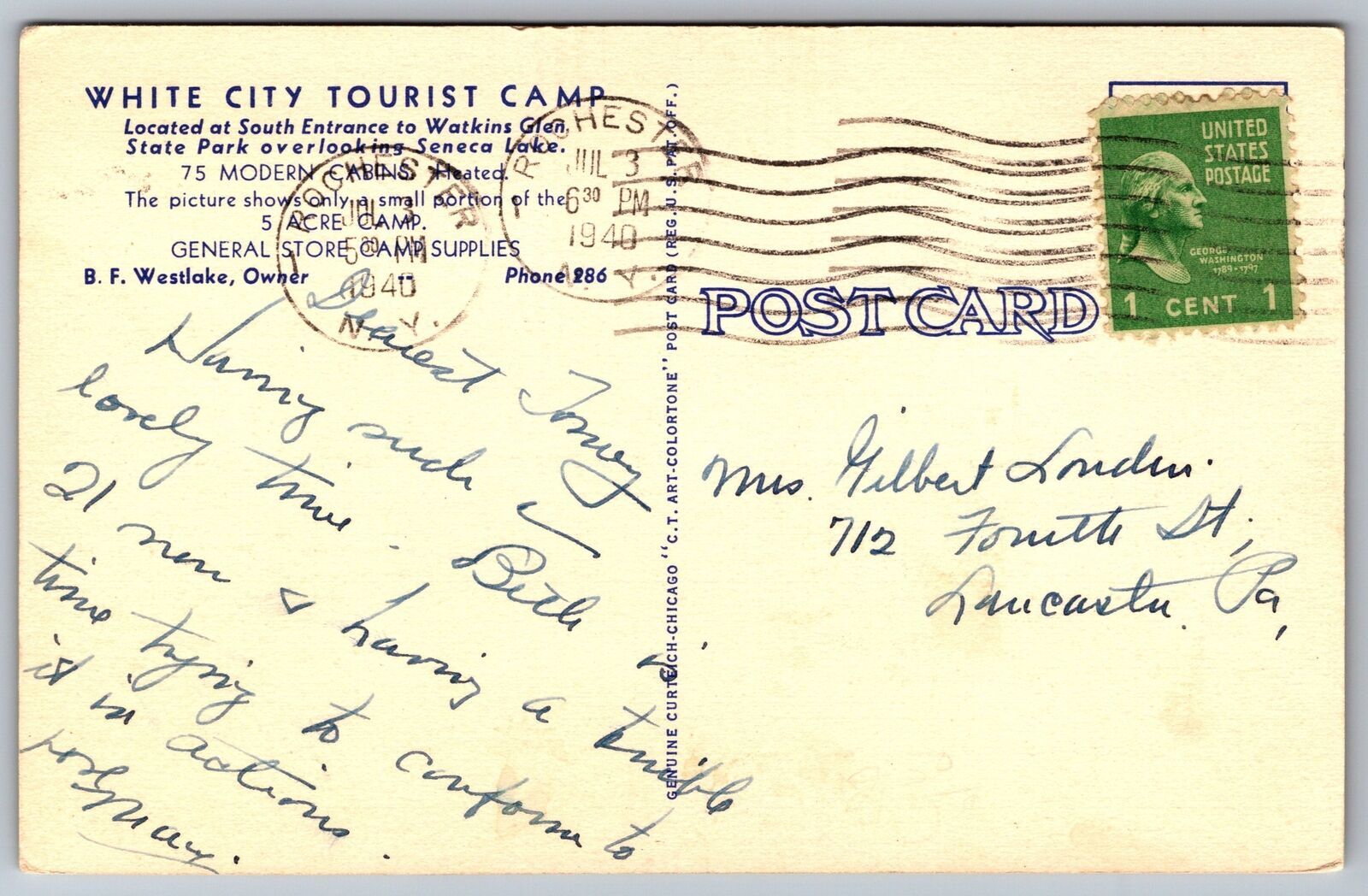 Vintage Postcard 1940 White City Tourist Camp Watkins Glen State Park ...
