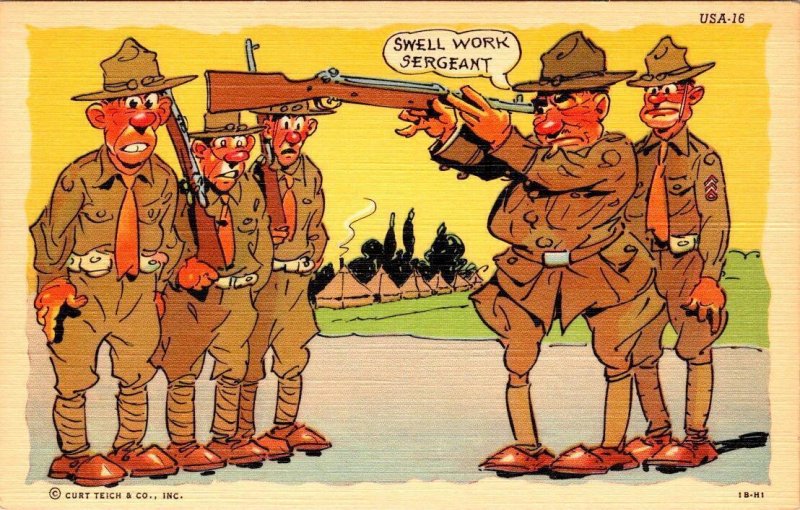 Military Comic/Humor SWELL WORK SERGEANT/Rifle Backwards WWII ca1940's ...