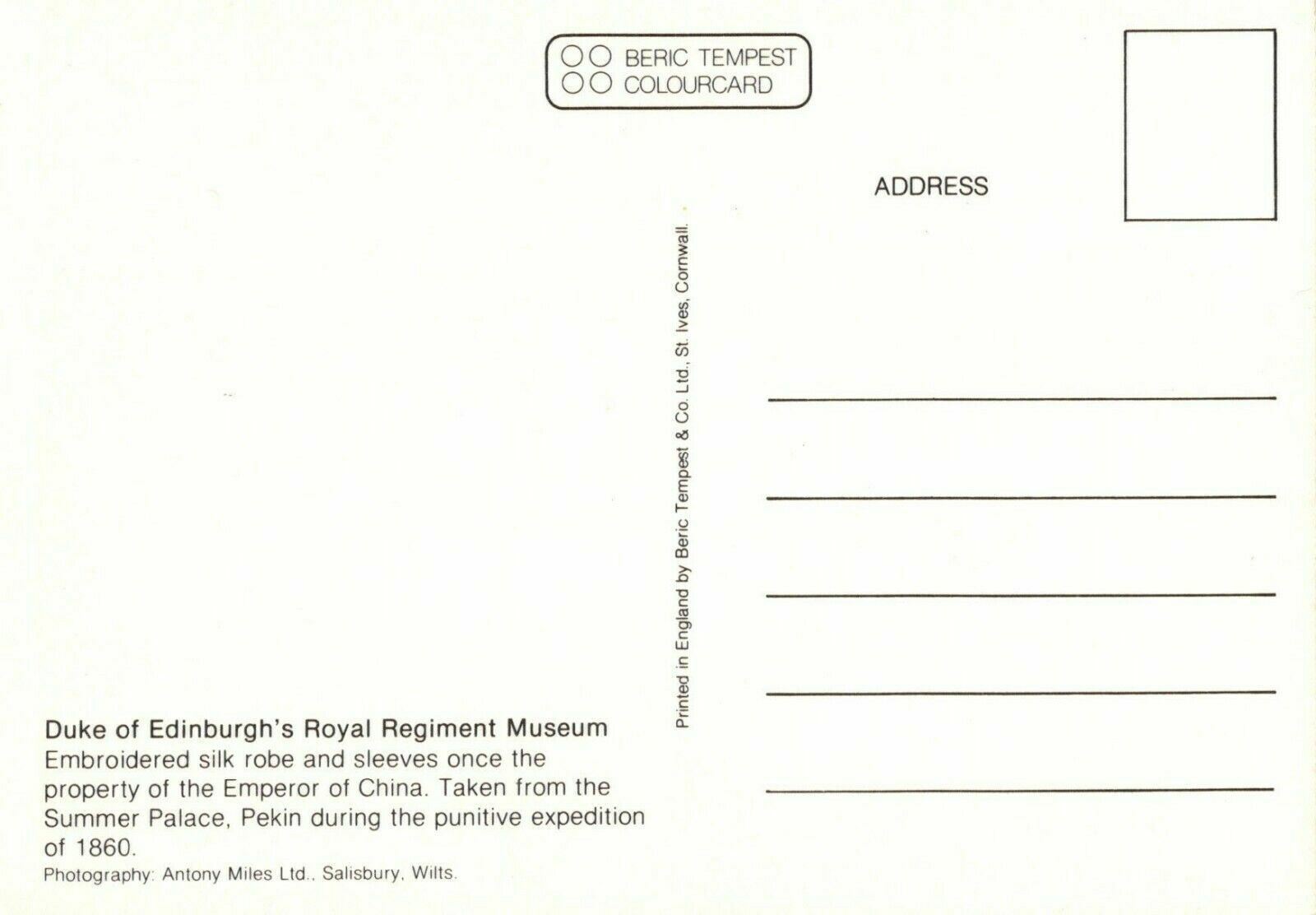 Museum Postcard - Duke of Edinburgh's Royal Regiment Museum - Silk Robe ...