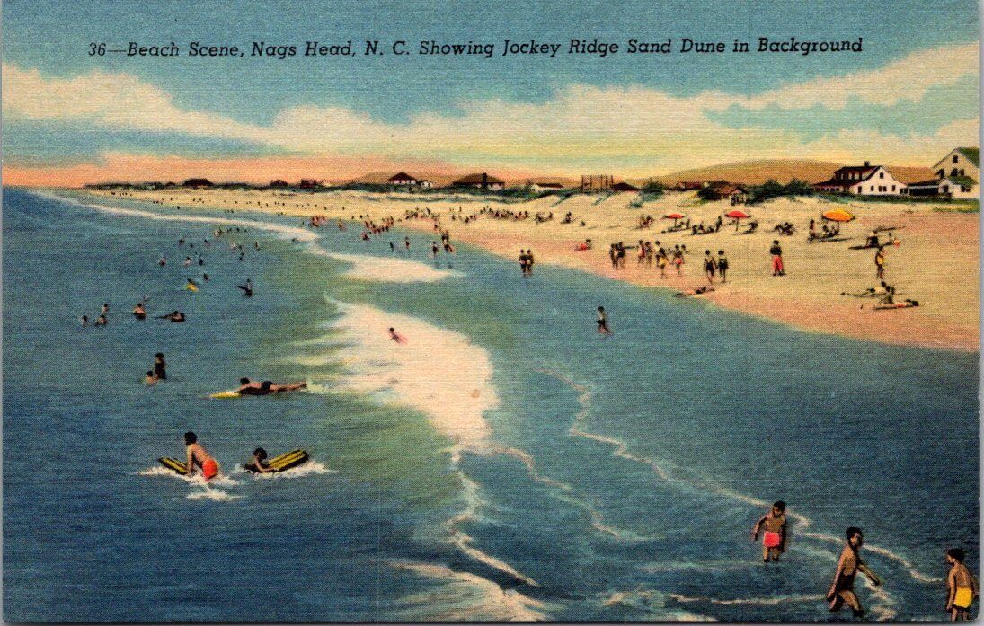 North Carolina Nags Head Beach Scene Showing Jockey Ridge Sand Dune ...