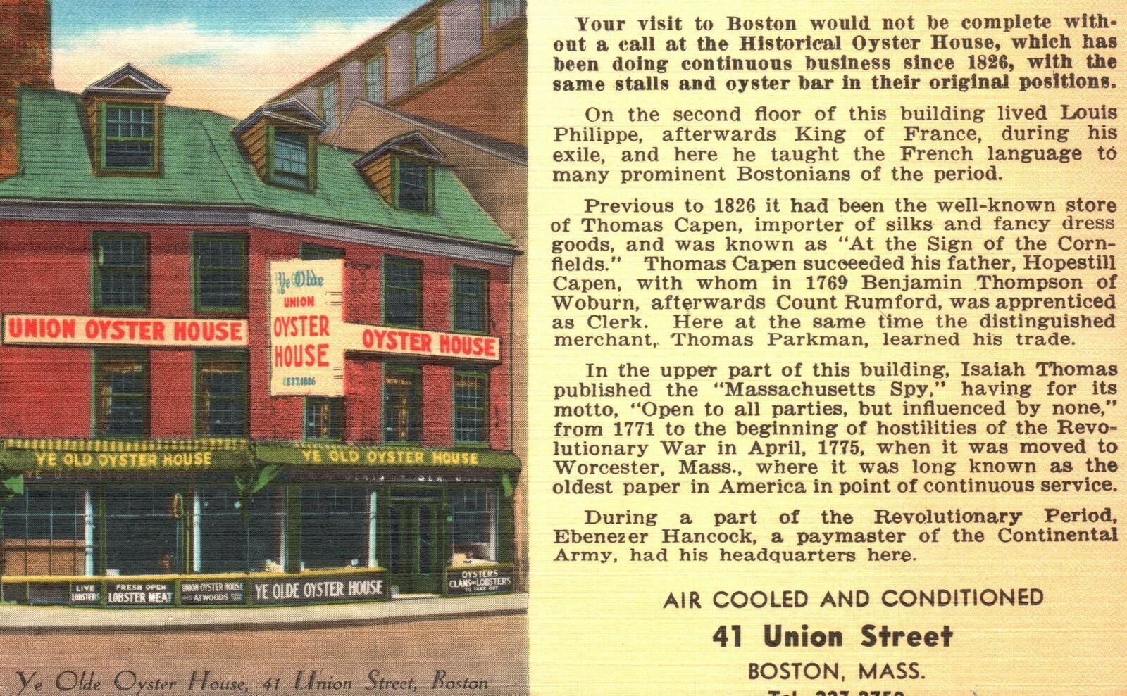Vintage Postcard 1930's Ye Olde Oyster House Union Street Boston ...