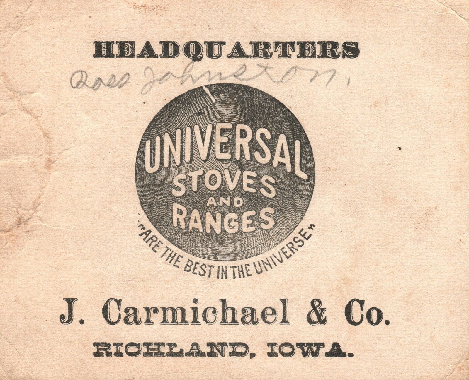 1880s-90s Universal Stove & Ranges Headquarters J. Carmichael & Co ...