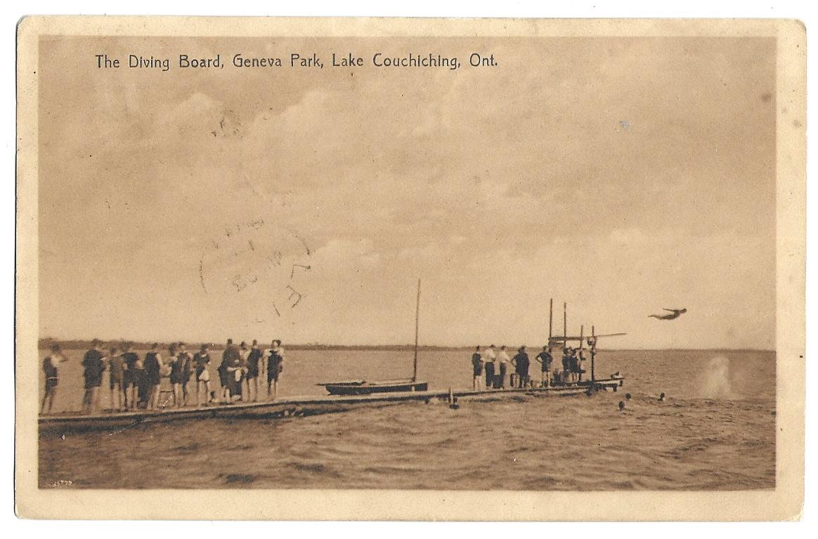 Lake Couchiching to Leith, Ontario 1914 Post Card The Diving Board ...