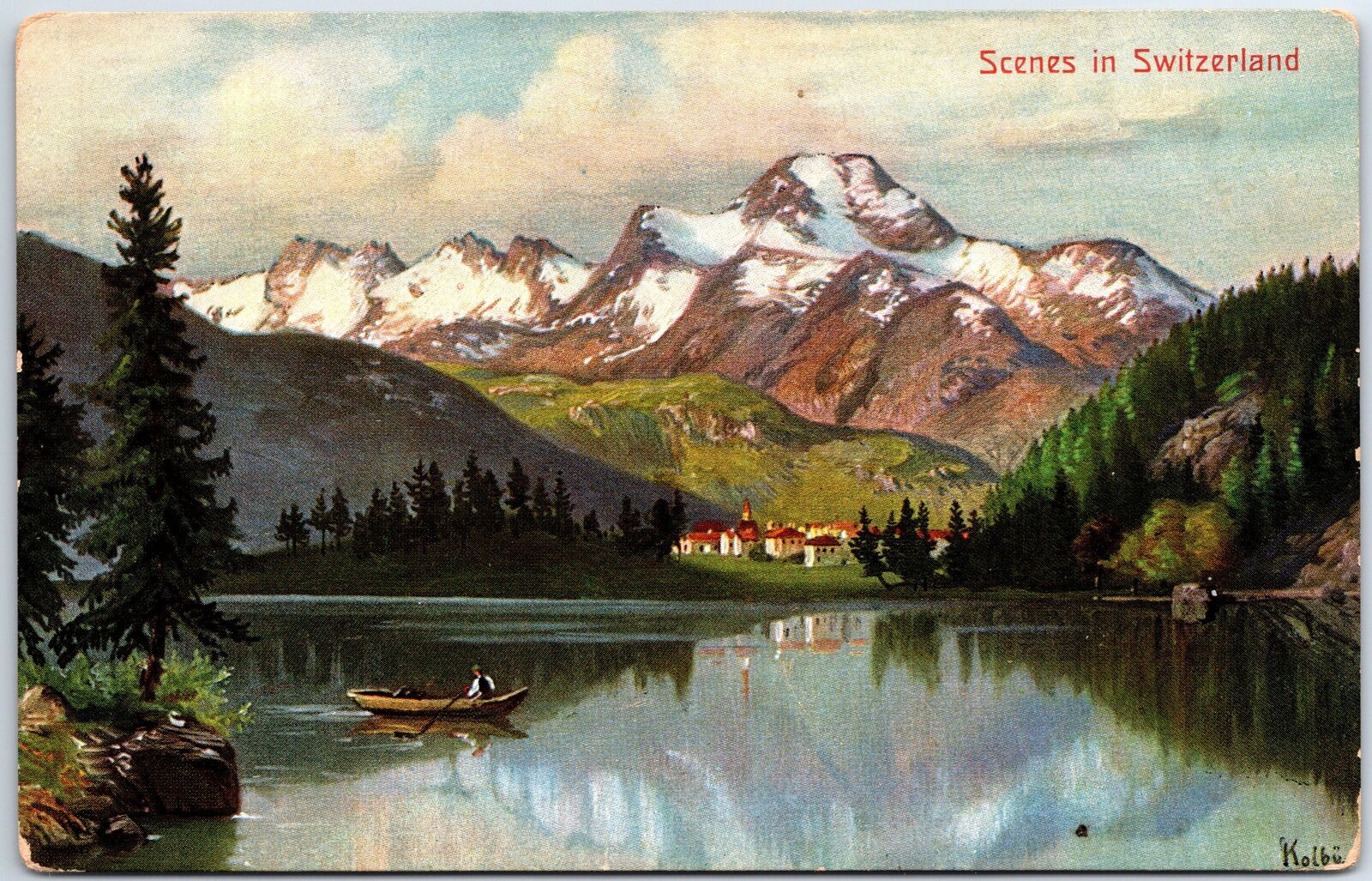Vintage Postcard Artist Signed Lake Scene in Switzerland UDB C. 1902 ...