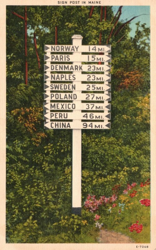 Vintage Postcard Famous World Traveler Sign Post Tourist Attraction ...