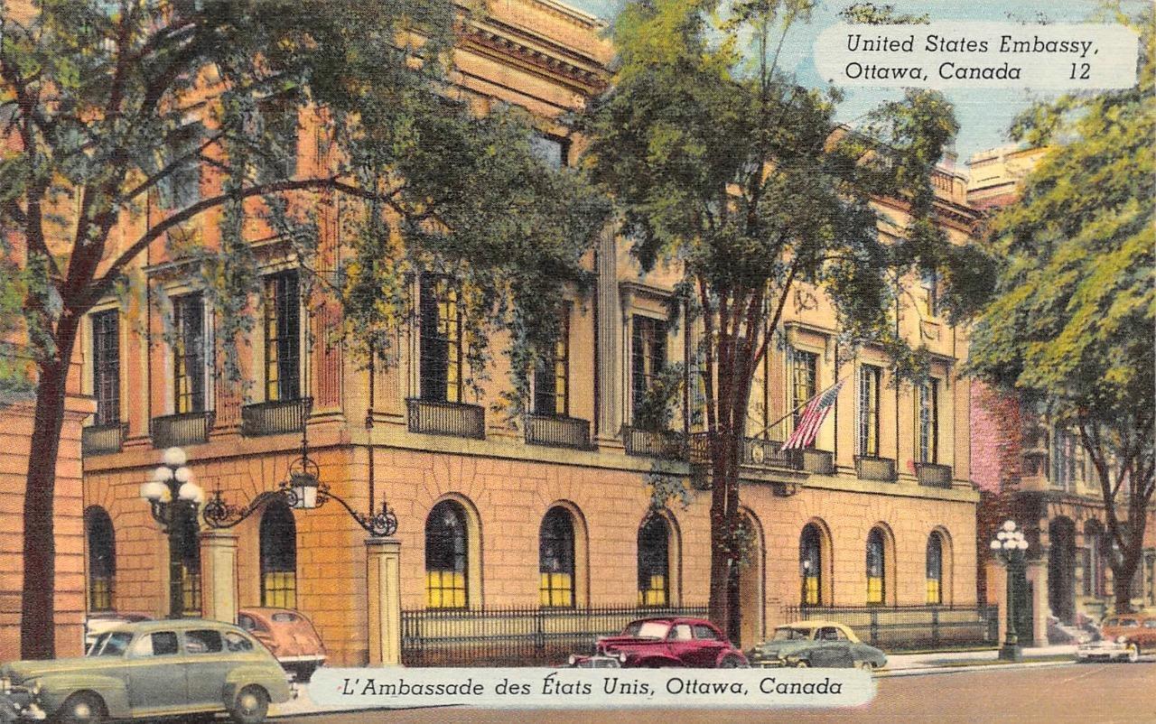2~Linen Postcards OTTAWA, Ontario Canada UNITED STATES EMBASSY & FRENCH ...