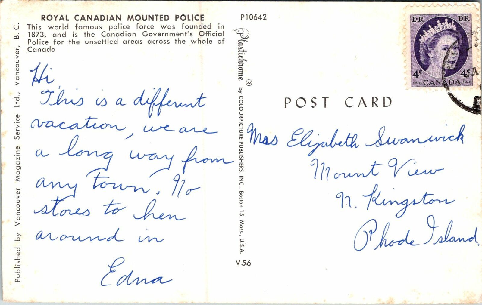 Vintage Postcard Royal Canadian Mounted Police Officer in Full Regalia ...