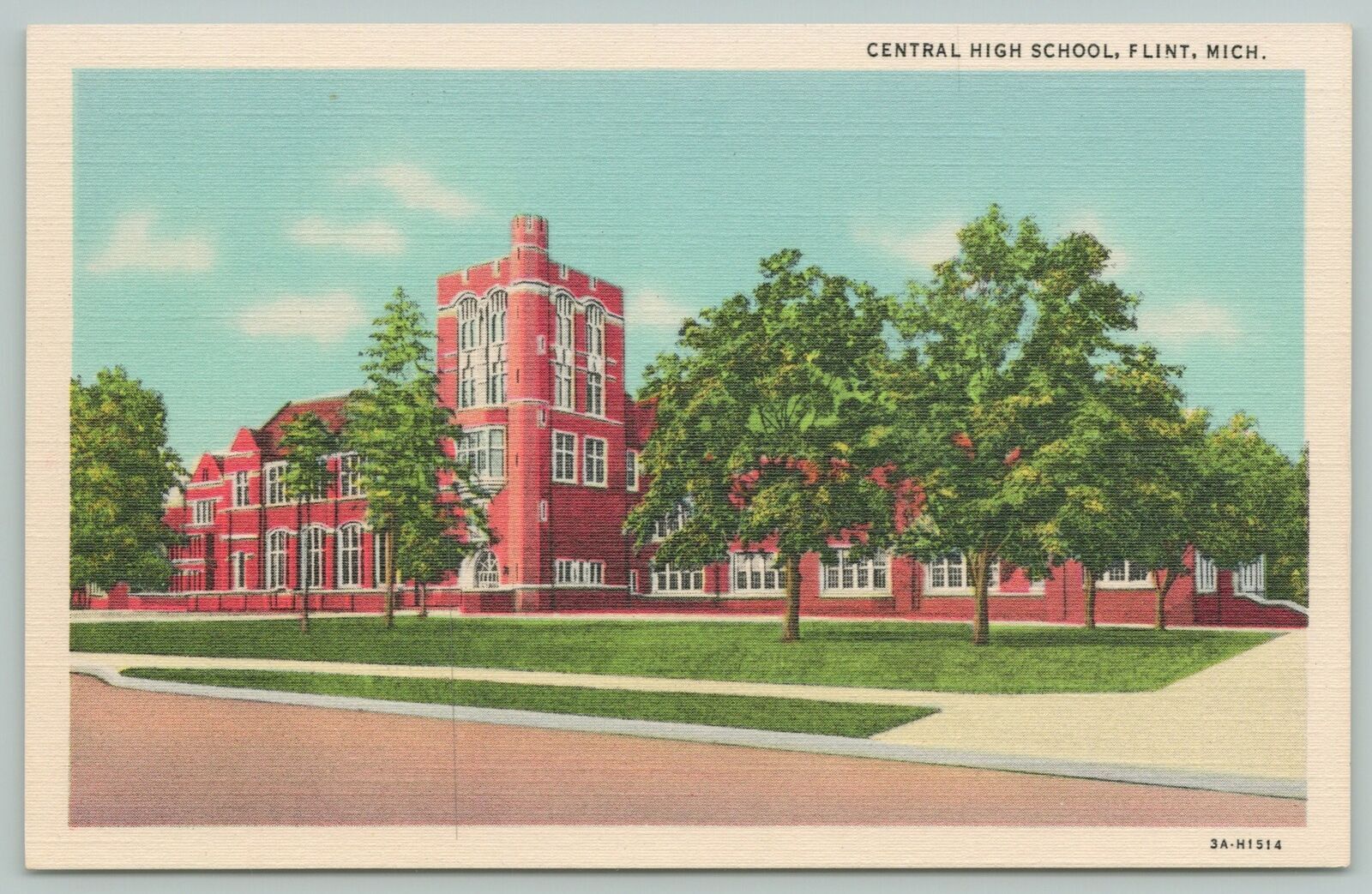 Flint Michigan~Central High School Building~1940s Linen Postcard ...